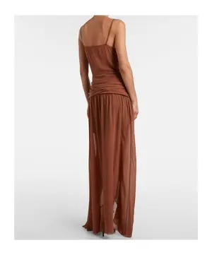 JACQUES WEI Draped Ruffled Maxi Dress