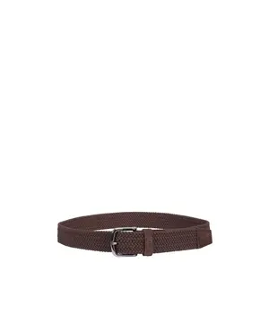 Hugo Boss Woven Belt With Leather Trims - Brown
