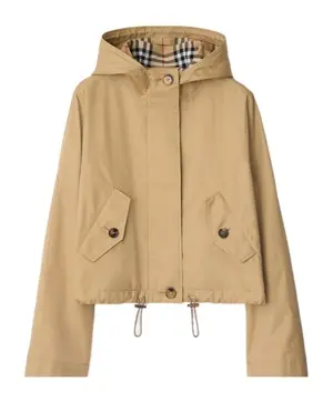 Burberry Hooded Short Gabardine Parka - Flax