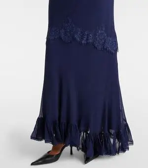 SELF-PORTRAIT Lace-trimmed Georgette Gown