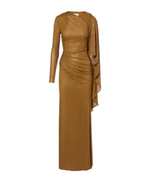 SELF-PORTRAIT Draped Embellished Mesh Gown - Brown