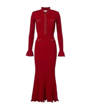 SELF-PORTRAIT Beaded Ribbed-knit Midi Dress