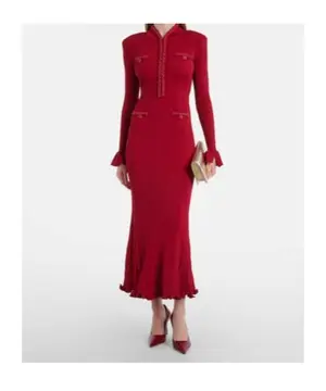 SELF-PORTRAIT Beaded Ribbed-knit Midi Dress