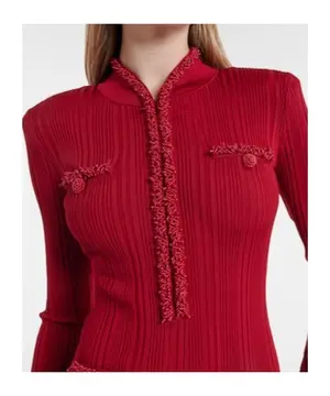 SELF-PORTRAIT Beaded Ribbed-knit Midi Dress