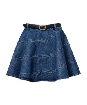 SELF-PORTRAIT Belted Denim Miniskirt - Blue