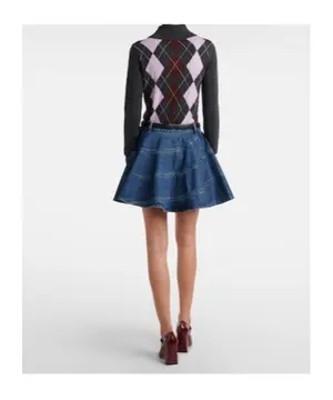 SELF-PORTRAIT Belted Denim Miniskirt