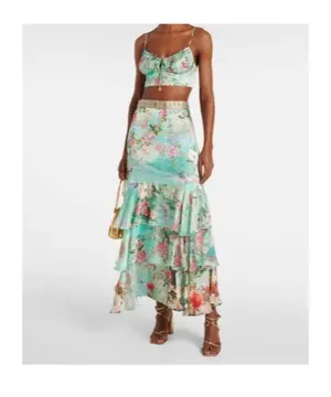 Camilla Ruffled Tiered Silk Maxi Skirt