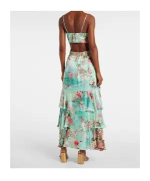 Camilla Ruffled Tiered Silk Maxi Skirt