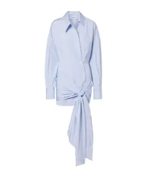 Attico Gathered Striped Cotton Shirt Dress - Blue