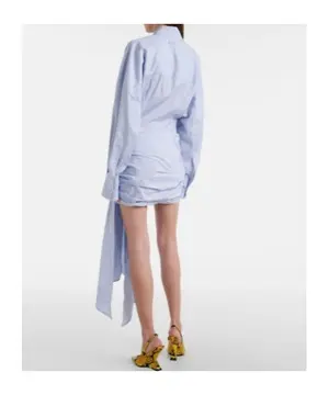 Attico Gathered Striped Cotton Shirt Dress