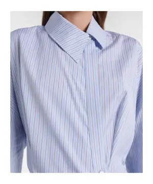 Attico Gathered Striped Cotton Shirt Dress