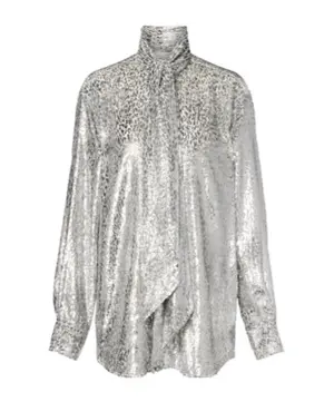 Stella McCartney Leopard-print Lamé Shirt With Scarf Detail