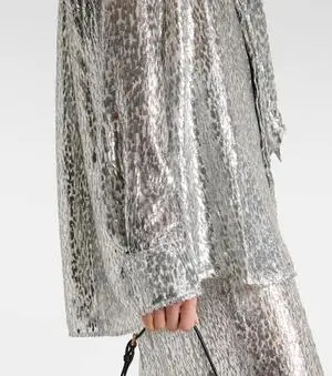 Stella McCartney Leopard-print Lamé Shirt With Scarf Detail