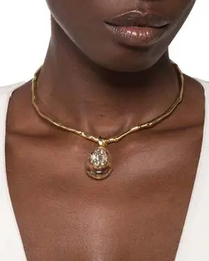 Alexis Bittar Molten Collar Necklace With Crystal Pendant - Clear