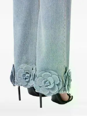 Philipp Plein Light Washed Denim Jeans With Floral Appliqu
