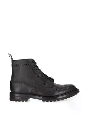 Todd Snyder Pebbled Leather Brogue Detail Lace-up Ankle Boots - Black