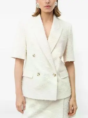 BOSS Double-breasted Tweed Jacket - Neutrals
