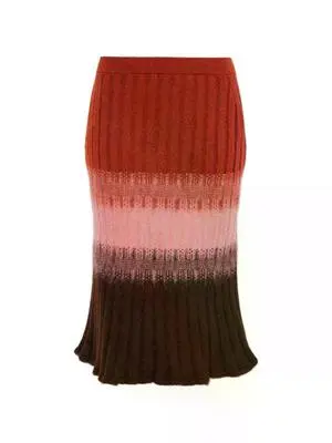 Fendi Ribbed Knit Striped Midi Skirt - Red