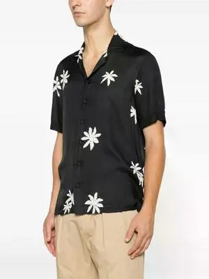 Tagliatore Hawaii Palm-print Short-sleeve Shirt - Black