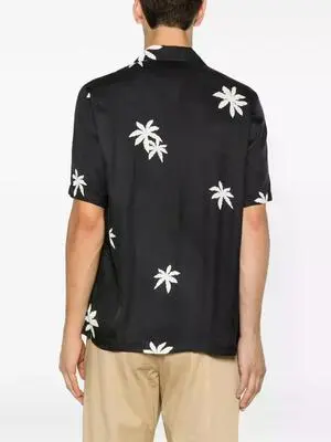 Tagliatore Hawaii Palm-print Short-sleeve Shirt - Black