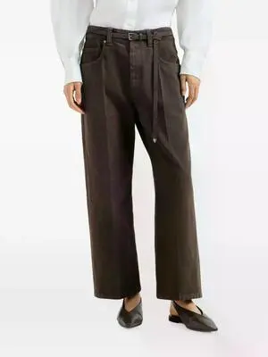 Brunello Cucinelli Dyed Denim Monili Embroidered Square Trousers - Brown