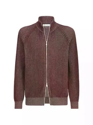 Brunello Cucinelli Cashmere Vanisé English Rib High-neck Zipper Cardigan - Red