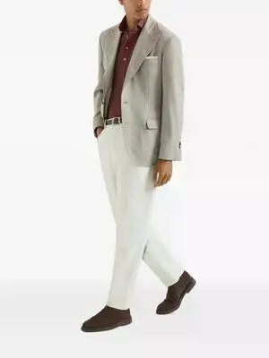 Brunello Cucinelli Virgin Wool, Silk And Cotton Piqué Polo Shirt With Spread Collar - Red