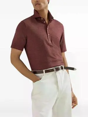Brunello Cucinelli Virgin Wool, Silk And Cotton Piqué Polo Shirt With Spread Collar - Red