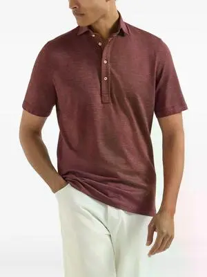 Brunello Cucinelli Virgin Wool, Silk And Cotton Piqué Polo Shirt With Spread Collar - Red