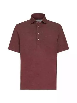 Brunello Cucinelli Virgin Wool, Silk And Cotton Piqué Polo Shirt With Spread Collar - Red
