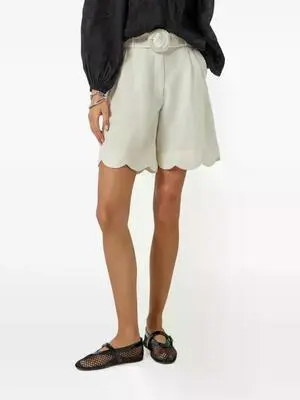 SCARLETT POPPIES Belted Scalloped-hem Shorts - White