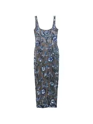 Rachel Gilbert Embellished Floral-appliqué Midi Dress - Blue