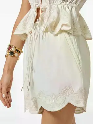 SCARLETT POPPIES Embroidered Scalloped-hem Mini Shorts