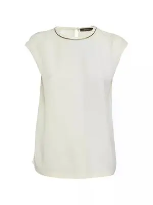 Max Mara Sleeveless Textured Blouse With Gold-tone Chain-link Trim - Neutrals