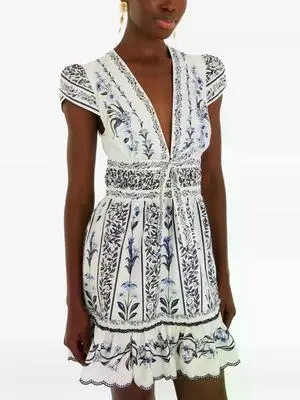 Farm Rio Floral Print Ruffled Mini Dress - White