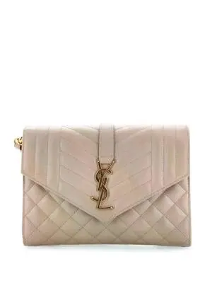 Saint Laurent Monogram Envelope Wristlet Clutch Bag - Neutrals