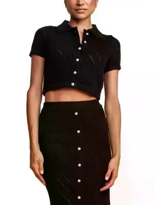 HEVRON Pointelle-knit Cropped Cardigan - Black