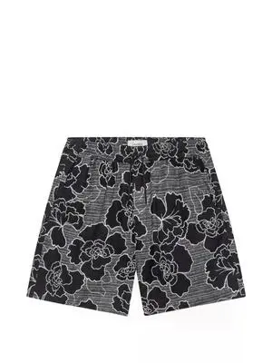 LES DEUX Charlie Poppy Floral-print Drawstring Shorts - Black