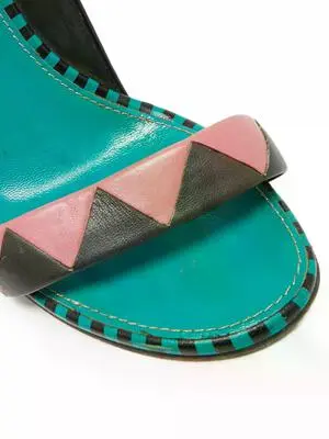 SERGIO ROSSI Geometric Pattern Ankle Strap Wedge Sandals