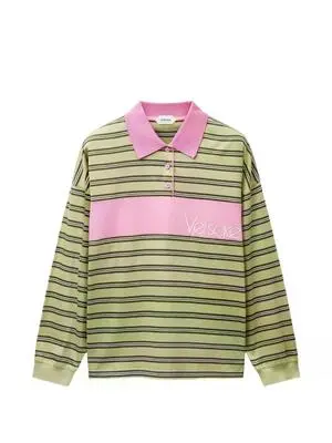 Versace Striped Intarsia Cotton Polo Shirt With Embroidered Logo