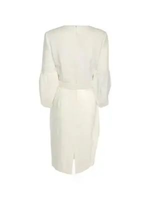 Badgley Mischka Off-white V-neck Belted Puff-sleeve Dress - Neutrals