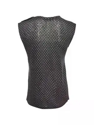 Balmain Linen Polka Dot Logo Print Sleeveless Top