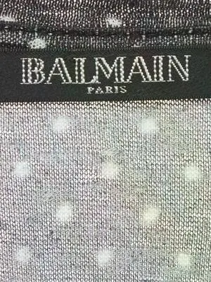 Balmain Linen Polka Dot Logo Print Sleeveless Top
