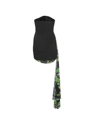 David Koma Strapless Rose Print Dress