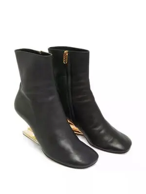 Fendi Leather Ankle Boots With Sculptural Gold-tone Heel