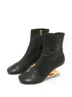 Fendi Leather Ankle Boots With Sculptural Gold-tone Heel