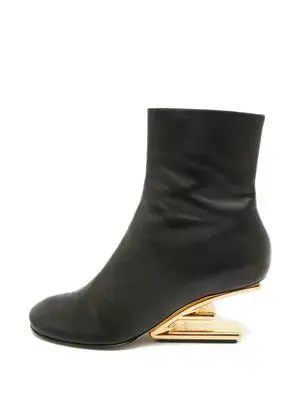Fendi Leather Ankle Boots With Sculptural Gold-tone Heel