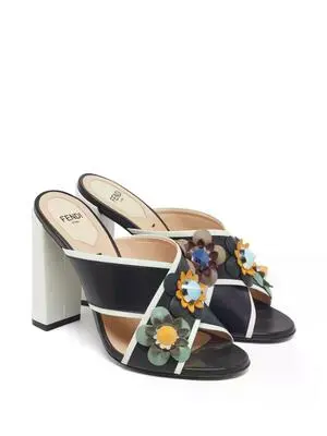 Fendi Flowerland Heeled Sandals - Black