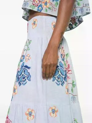 ORSINA Tiered Maxi Skirt With Floral Embroidery