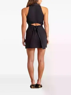 HEVRON Halterneck Button-front Dress - Black